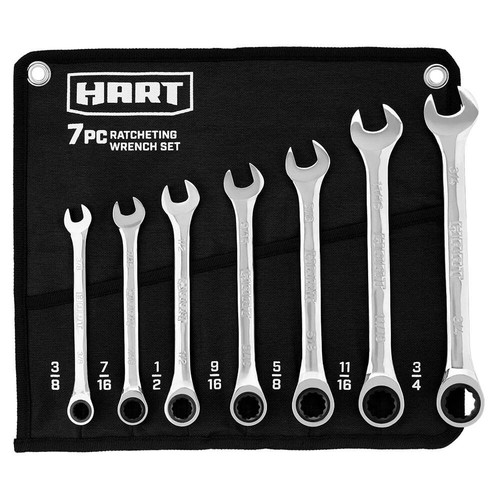 HART 7-Piece SAE Ratcheting Wrench Set with Tool Pouch, Chrome Vanadium ...