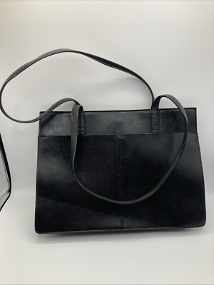 VINTAGE ALFANI Black Leather Double Handle Purse Handbag NEW | eBay