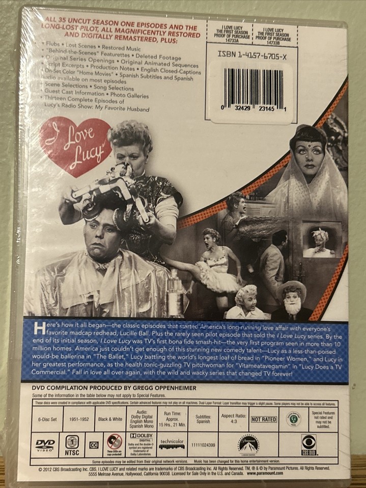 New Factory Sealed- I Love Lucy DVD The Complete First Season 1 | eBay