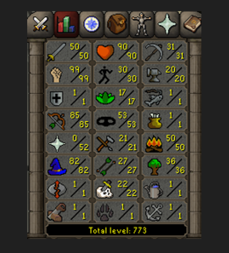OSRS ACCOUNT 1 Def 77 Cmb, 99 Strength, DT done(ancients), 85 range, 82 ...