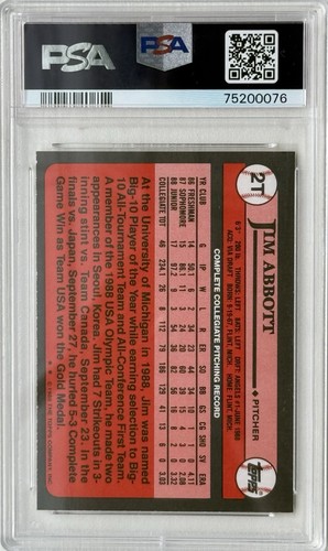 1989 Topps Traded #2T Jim Abbott Angels PSA 9 MINT | eBay