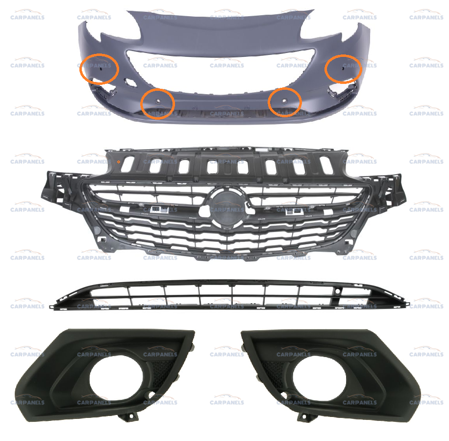 VAUXHALL CORSA E FRONT BUMPER COMPLETE KIT 2015 - 2019 PRIMED WITH 4 ...