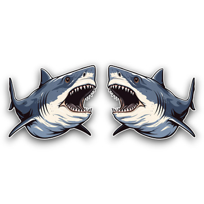 2x Small Great White Shark Vinyl Sticker Decals For Car Window Laptop ...
