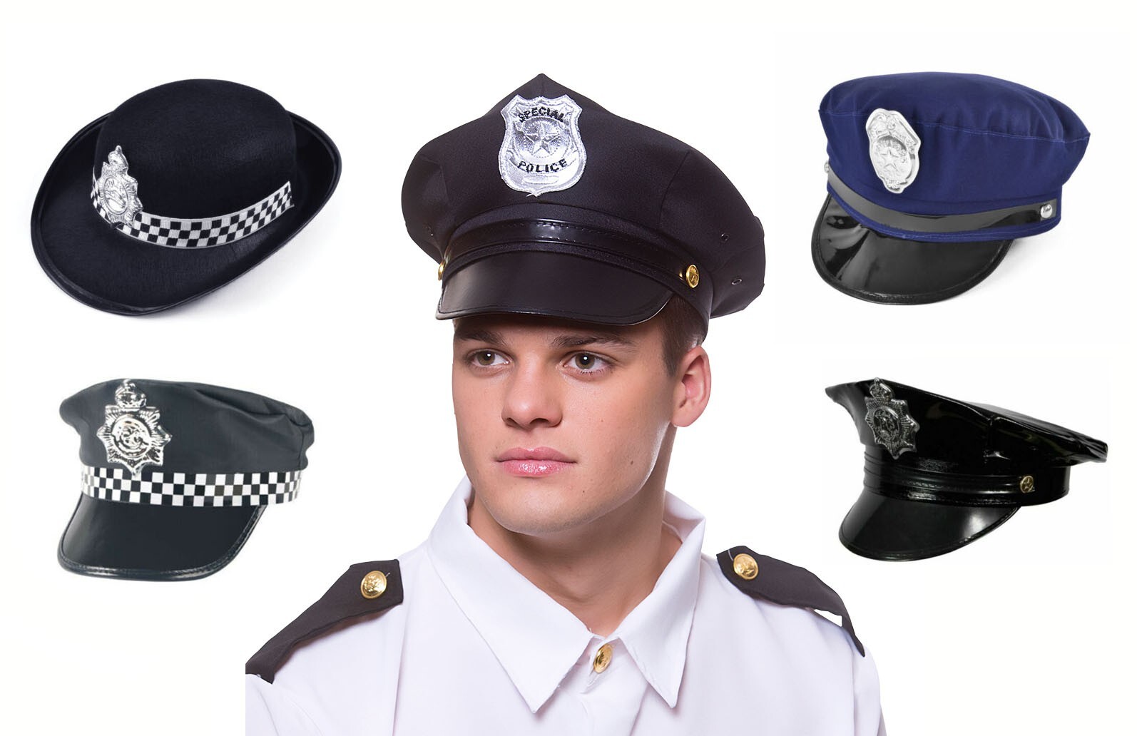 Police Cop Hat Fancy Dress Outfit British/American Policeman Police ...