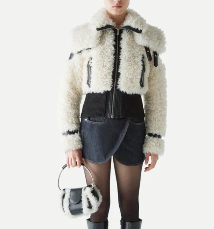 Women's Fashion Faux Lamb Fur Buckle Strap Motorcycle Jacket Coat ...