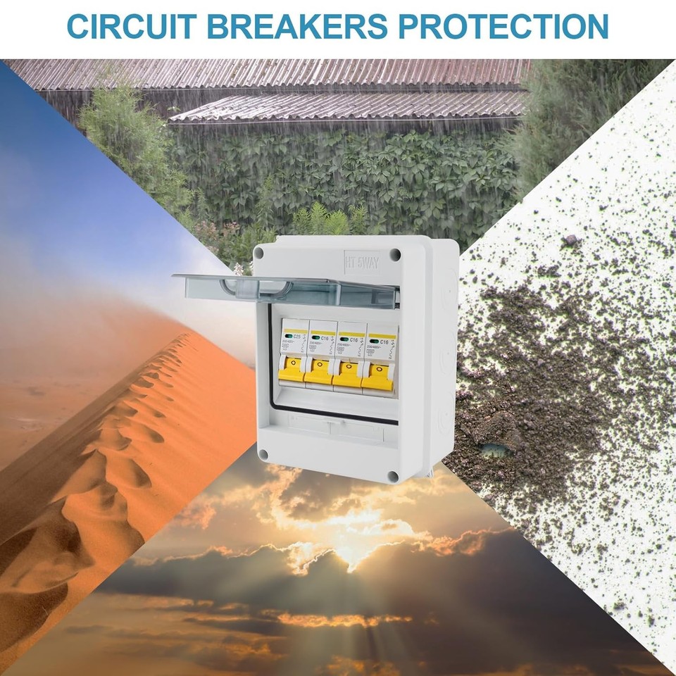 5 Way Circuit Breaker Box, IP65 Distribution Protection Box with Din ...