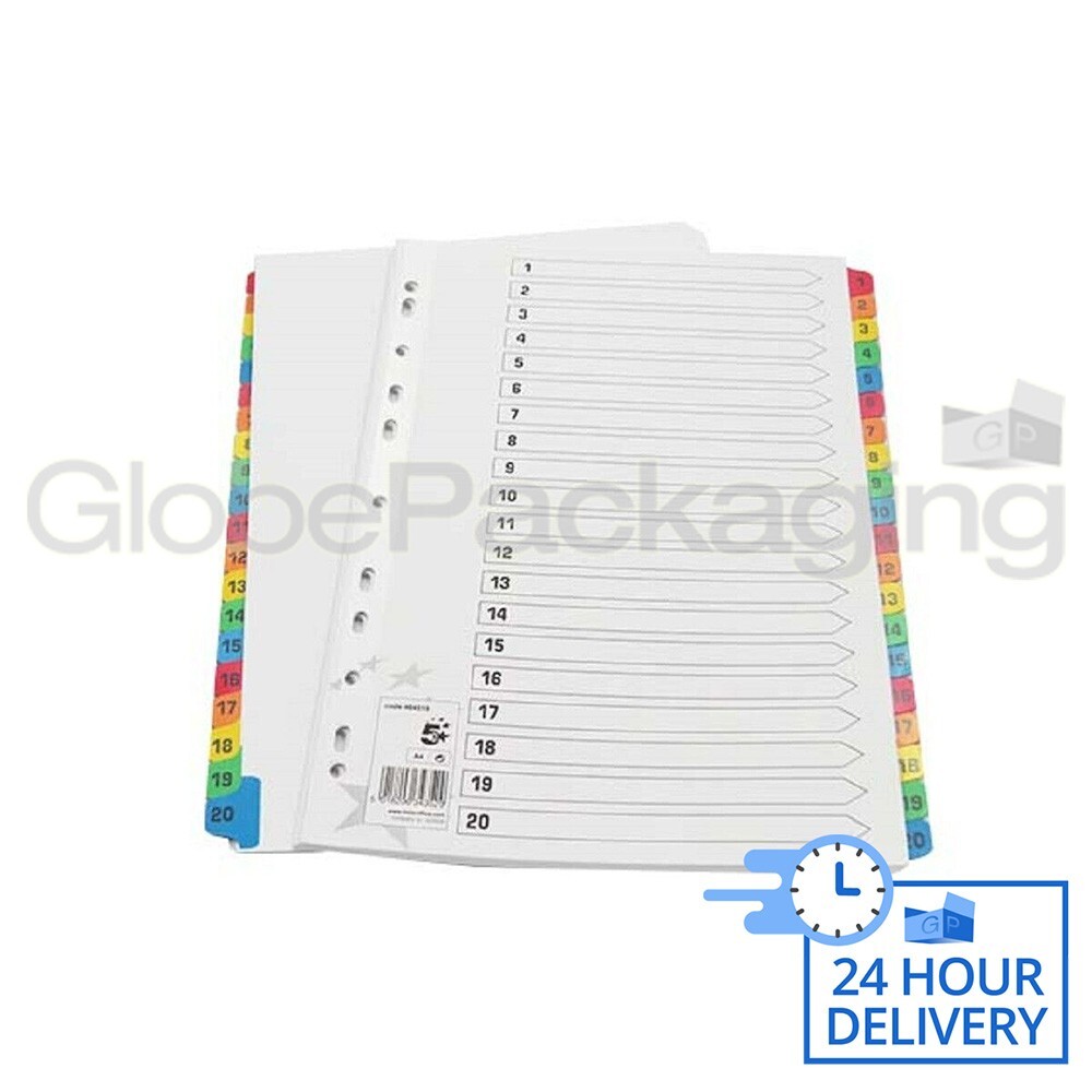 20 SETS OF A4 FILE DIVIDERS NUMBERED 1-10 PLASTIC TABS | eBay UK