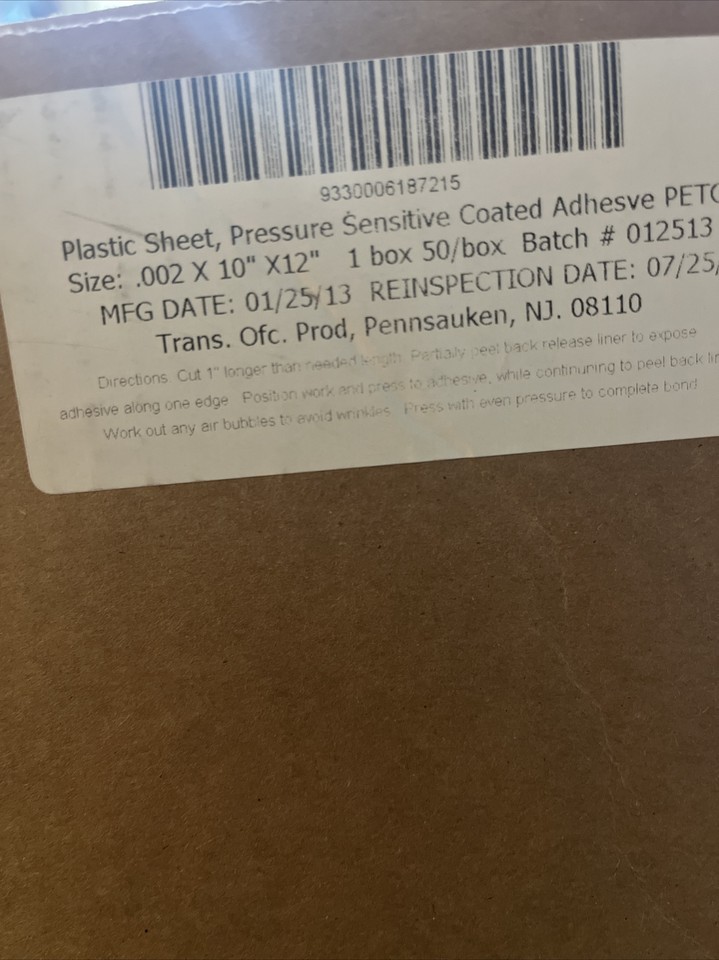 50 Plastic sheet, Pressure Sensitive Coated Adhesive Coated PETG 10X12 ...