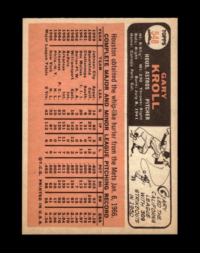 1966 Topps Set-Break #548 Gary Kroll EX-EXMINT *GMCARDS* | eBay