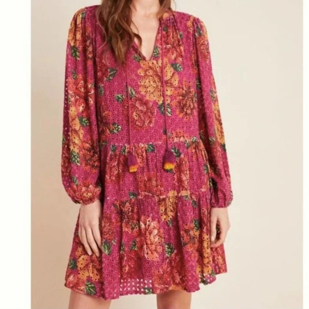 Farm Rio X Anthropologie Eyelet Tiered Tunic Dress XS - Gem