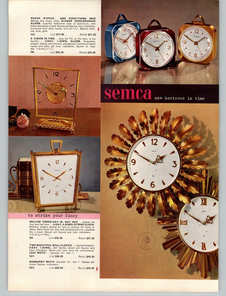 1957 PAPER AD 4 PG Semca Travel Alarm Clocks COLOR Wall Sunburst Two ...