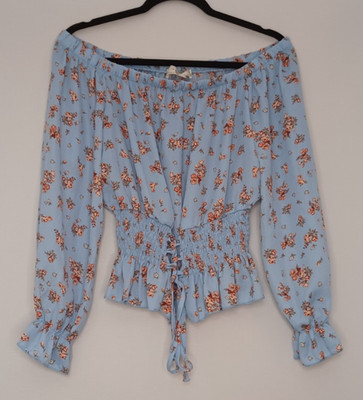 Women's No Comment Blue Floral Daisy Duke Southern Country Off Shoulder ...