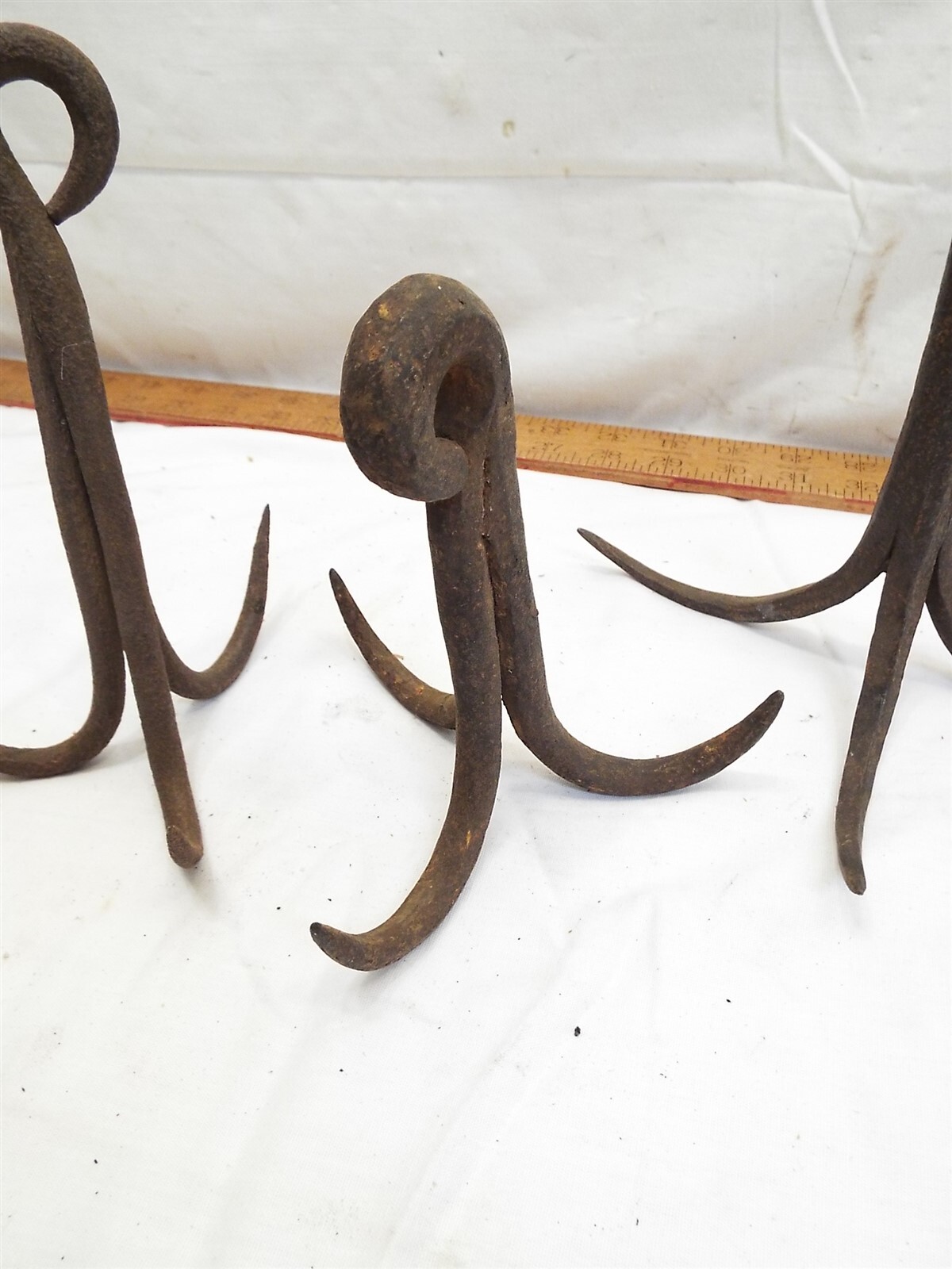 Antique Blacksmith Hand Forged Fishing Grappling Hooks Treble Meat ...