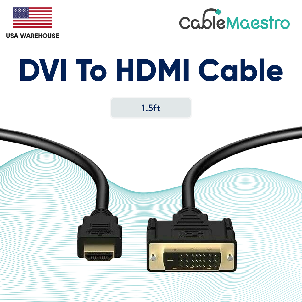 DVI-D To HDMI Male To Male Cable Gold 24+1 HDTV PC Display Monitor Wire ...
