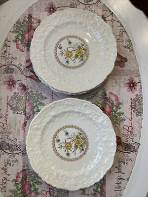 Pope Gosser Steubenville Rose Point Bread Plates Set of 8 Yellow Blue ...
