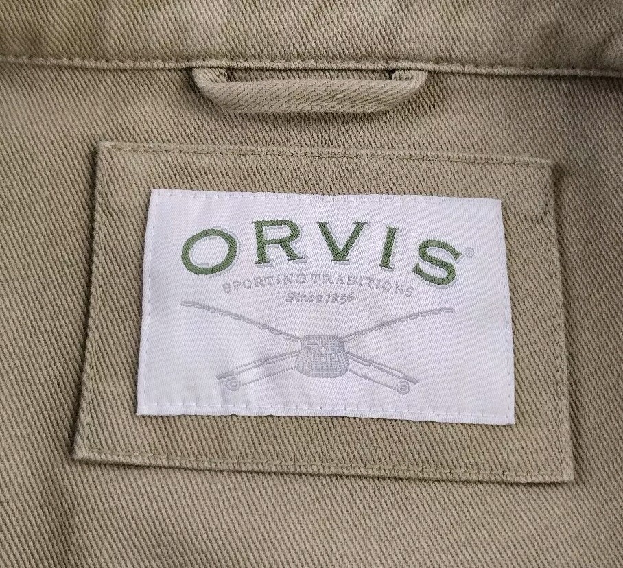 Orvis Vintage Brown Khaki Canvas Bomber Leather Trim Jacket A2 G1 ...