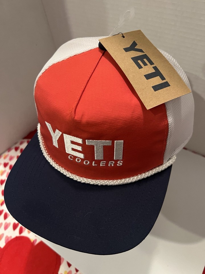 Yeti Coolers Men's Navy Red Hat with White Rope Adjustable Snapback ...