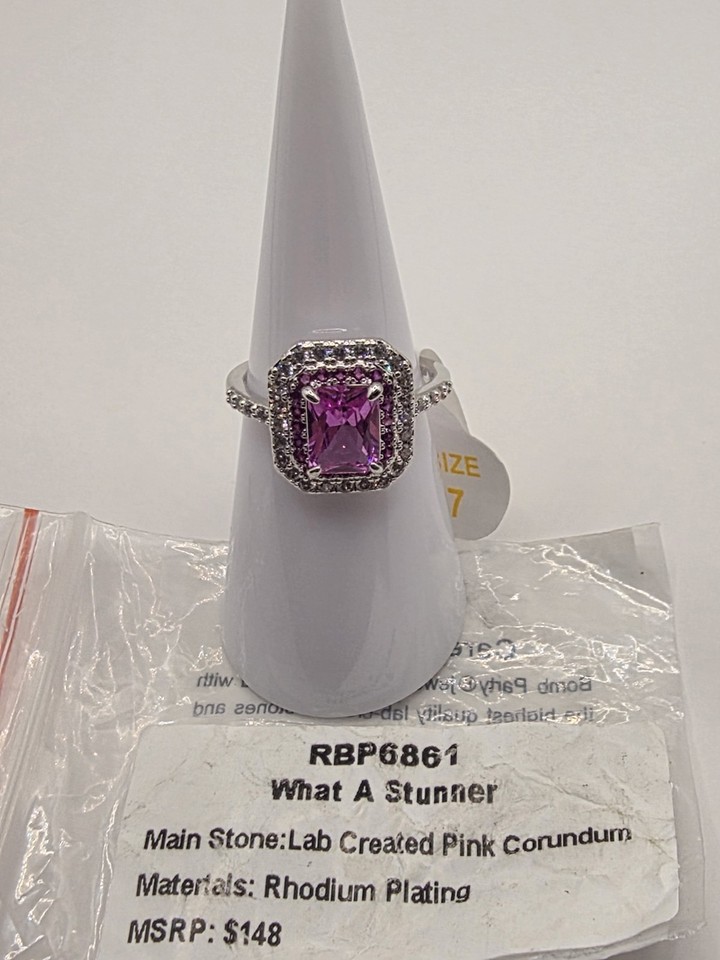 Bomb Party RING Lab Created Pink Corundum Rhodium PLATING SIZE 7 RB6861 ...