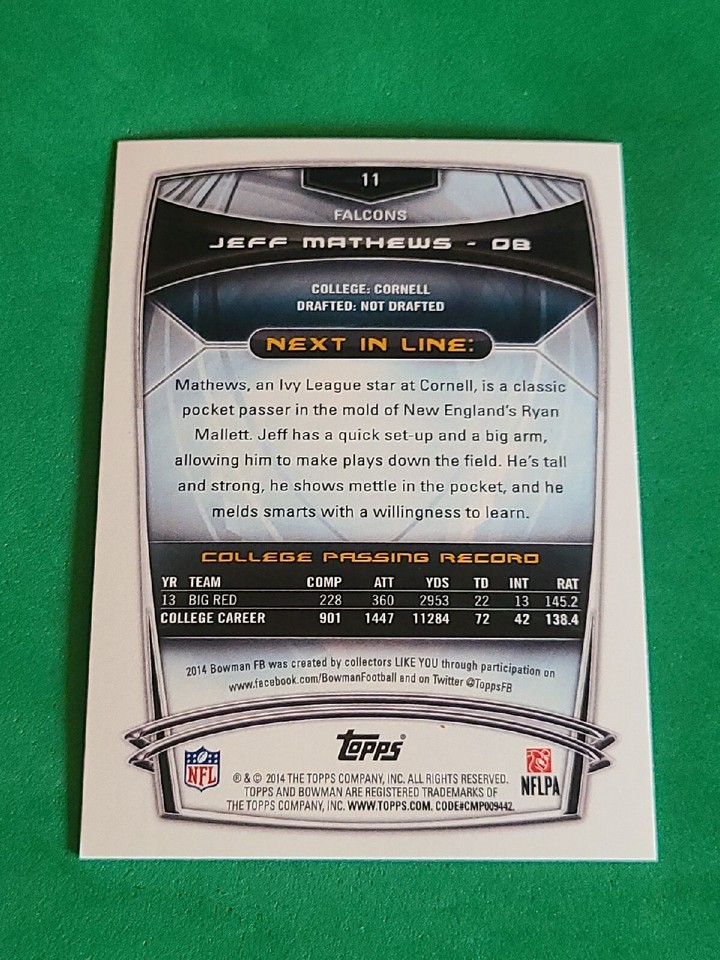 2014 Jeff Mathews Bowman #11 Rookie Rc | eBay