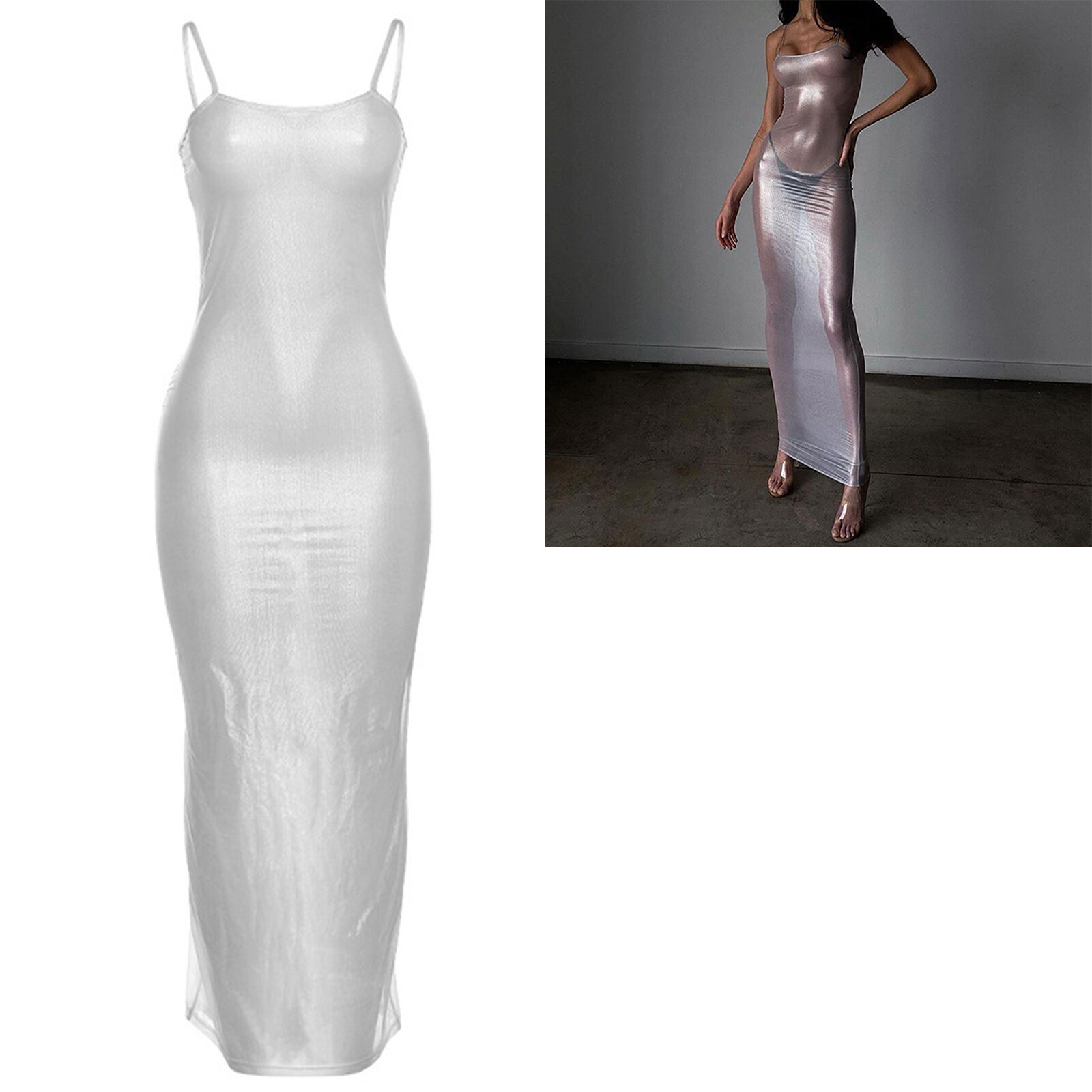 Womens Sexy Maxi See-Through Dress Party Bodycon Clubwear Sheer ...