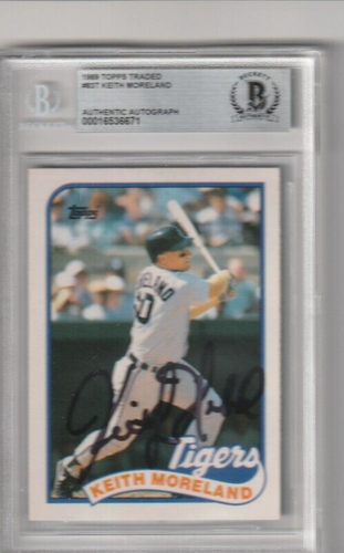 DETROIT TIGERS KEITH MORELAND 1989 TOPPS AUTO SIGNED BECKETT AUTH ENCAP ...