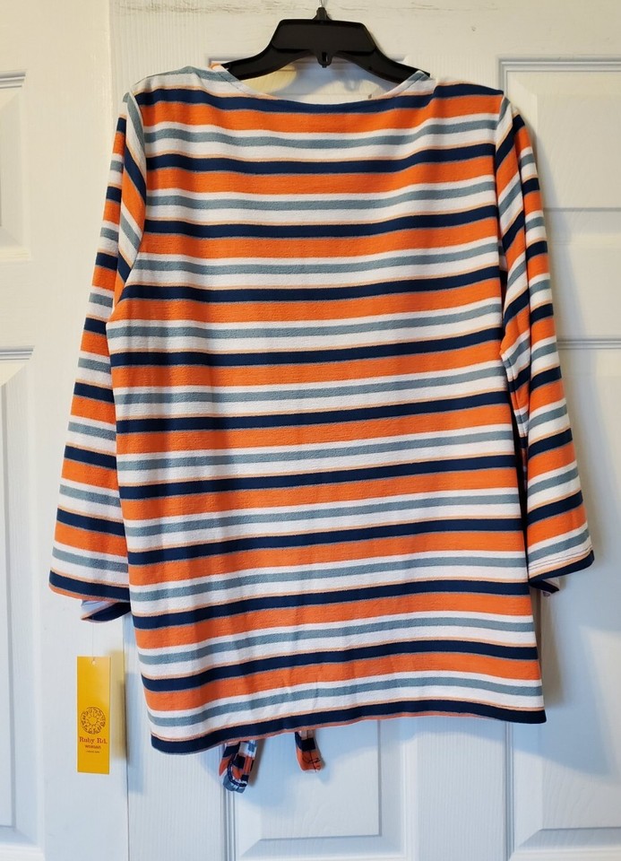 Ruby Rd. Brand New Day Size 1X Coral Multicolored Stripe Terry Cloth ...