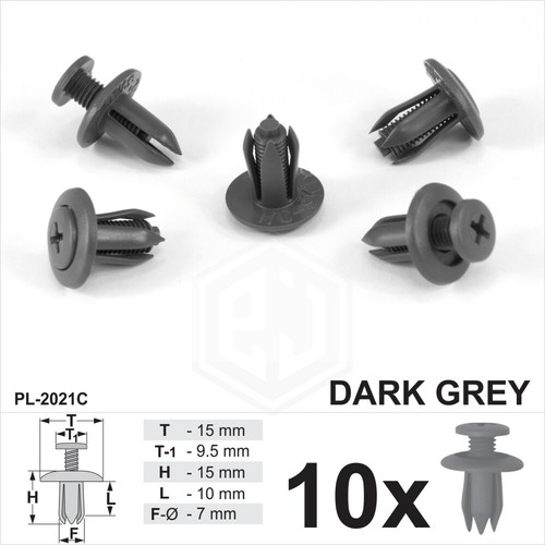 10x 7mm Dark Grey Screw Fit Rivet Trim Clips Car Panel Bumper Arch ...