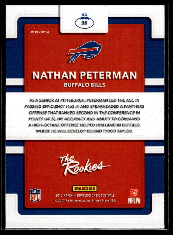Nathan Peterman 2017 Donruss Optic The Rookies Silver Prizm Holo Card ...