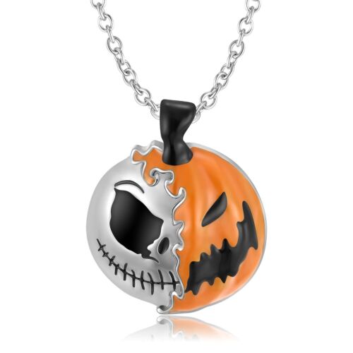 925 Sterling Silver Halloween Two Faced Pumpkin Necklace Pendant Gothic ...