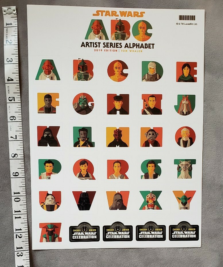 STAR WARS celebration chicago BLANKET yoda ALPHABET ABC sticker sheet ...