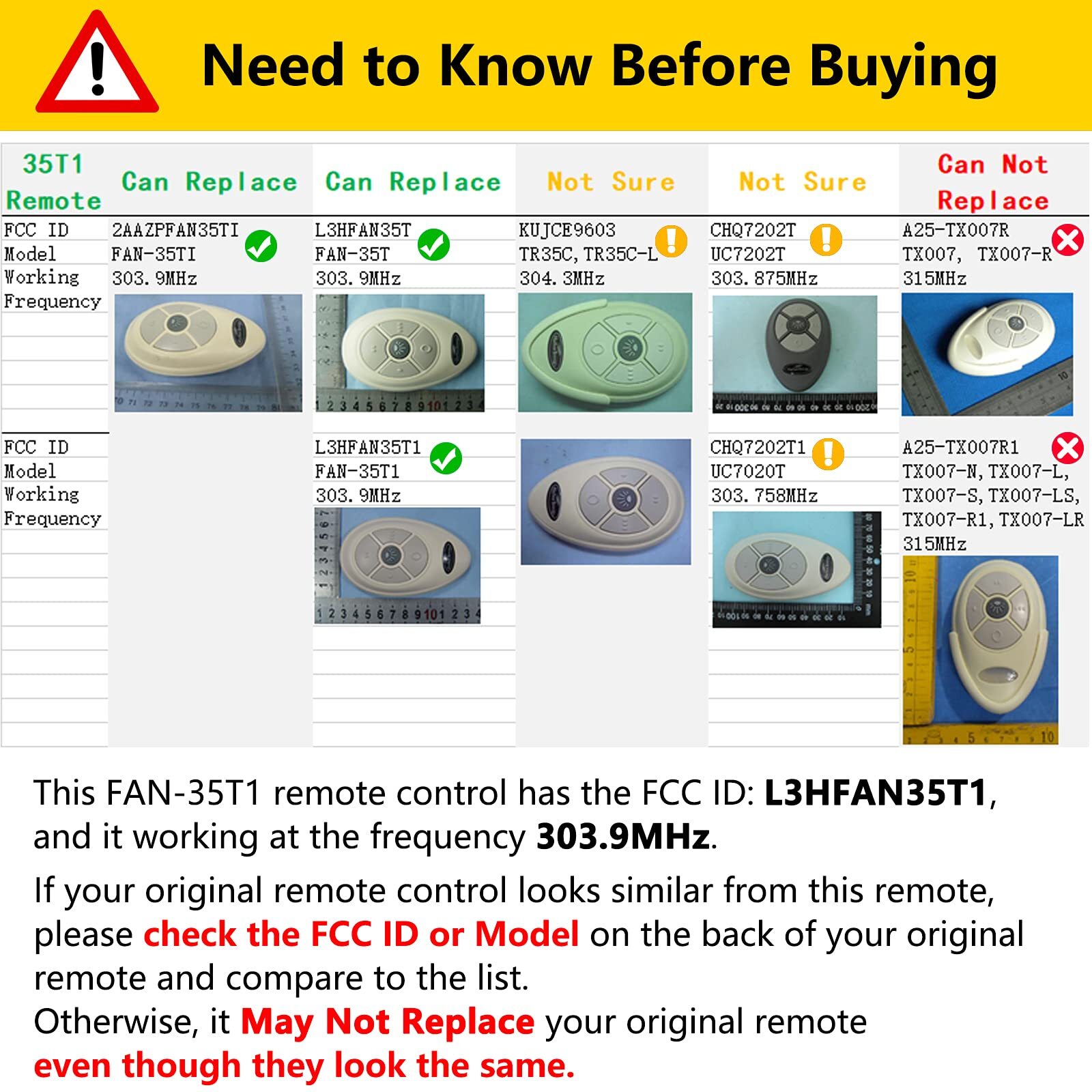 35T1 Replacement for Harbor Breeze Allen Roth Ceiling Fan Remote ...