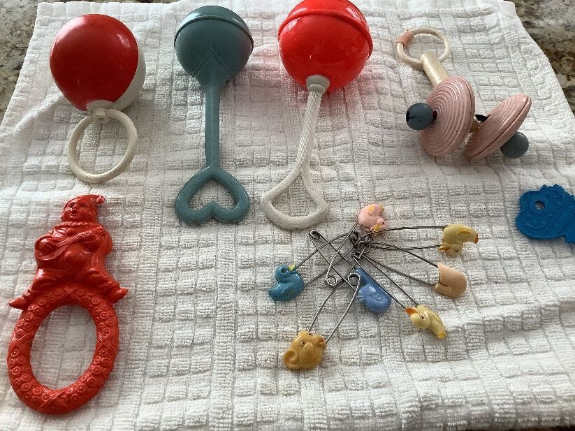 Vintage Celluloid Baby Rattles and Diaper Pins | eBay