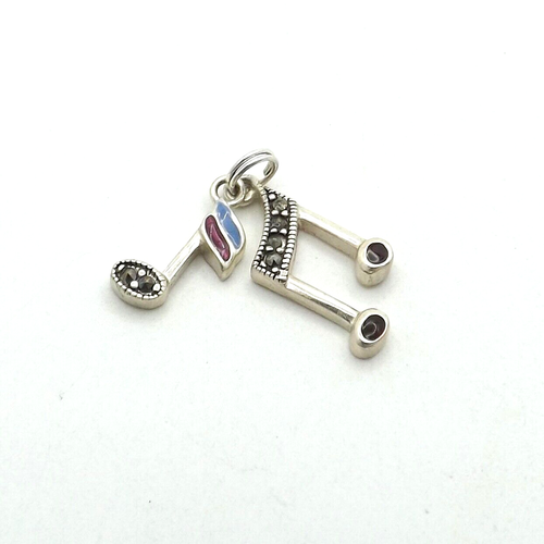Sterling Silver Double Music Note Charm Pendant Enamel Marcasite ...