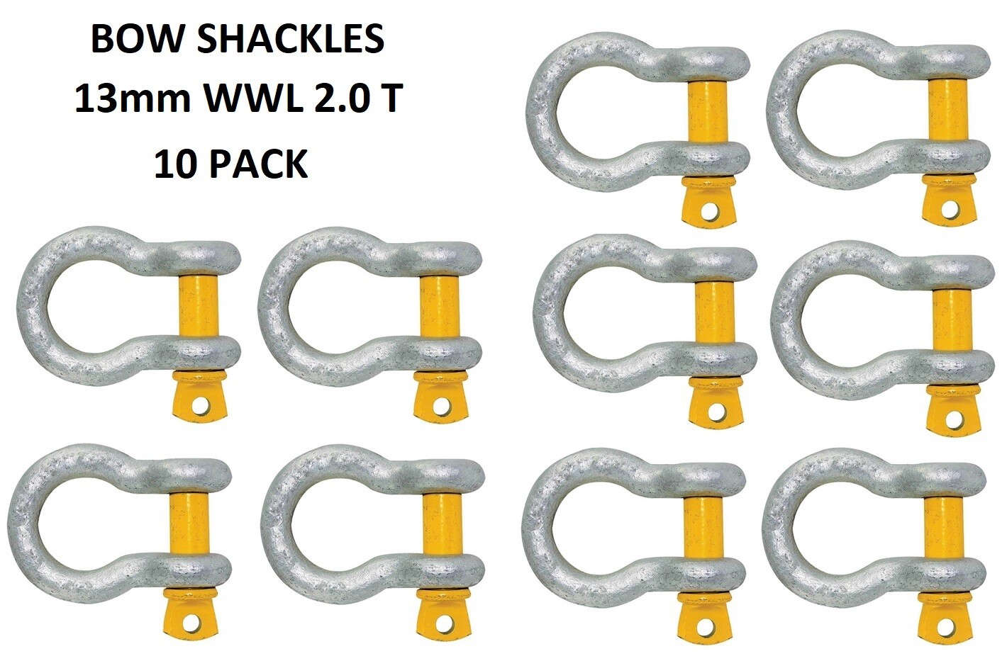 10 X 13mm Bow Shackles Rated WWL 2.0T S Grade Yellow Pin Hayman Trailer ...
