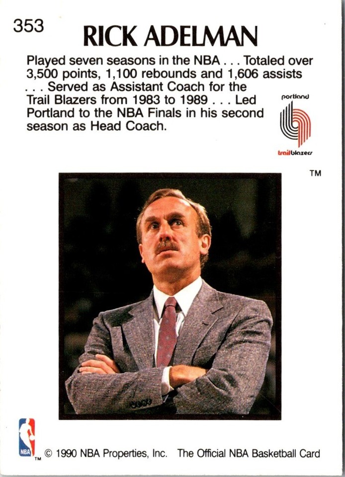 1990 Hoops Rick Adelman #353 Portland Trail Blazers Basketball Card | eBay
