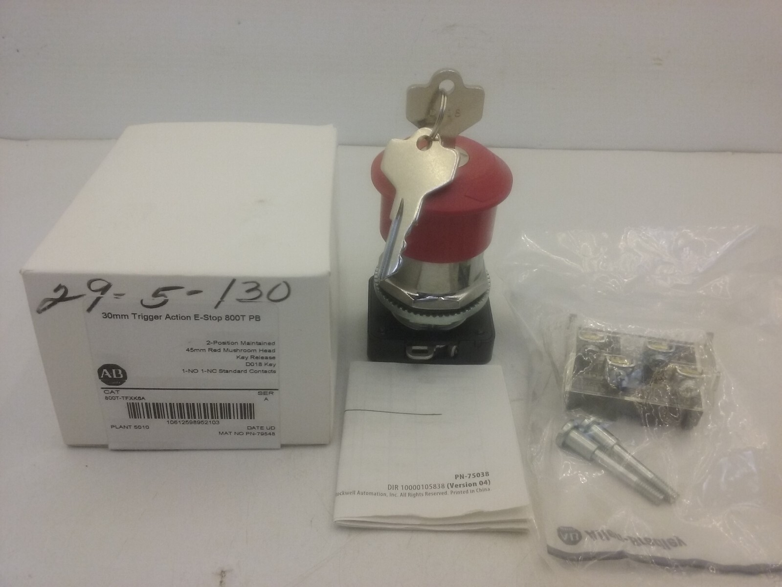 ALLEN BRADLEY 800T-TFXK6A TRIGGER ACTION E-STOP KEY RELEASE 2P ...