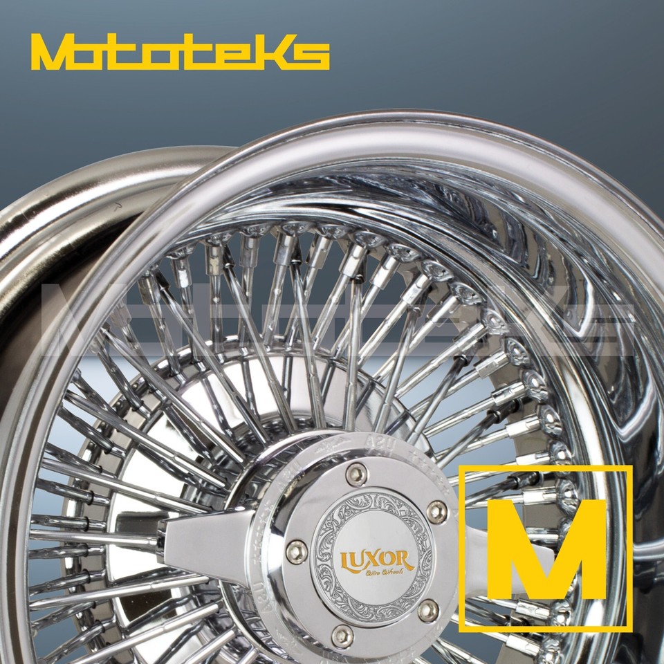 14X7 LUXOR WIRE WHEELS 72 STRAIGHT REV CHROME WHEEL RIMS WITH TIRE SET ...