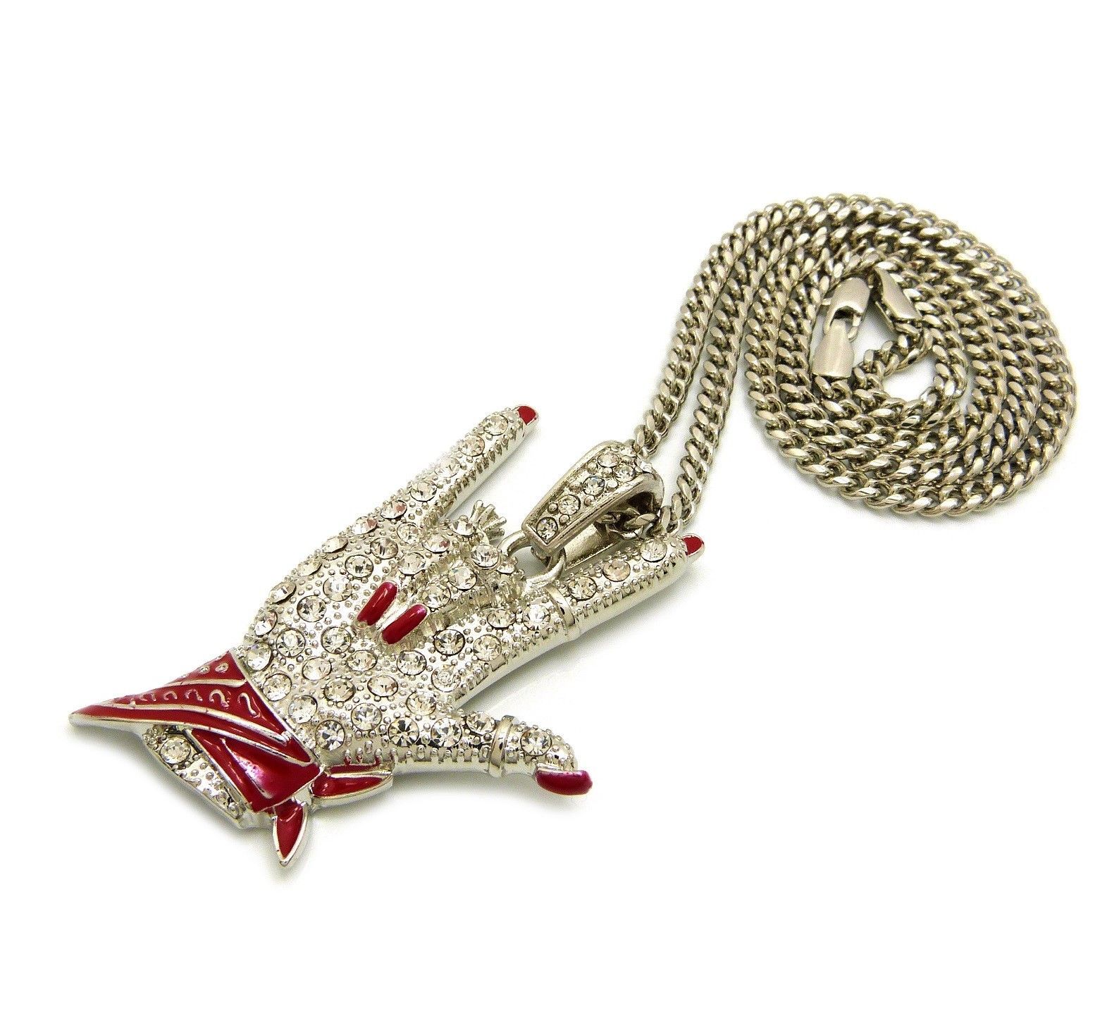 Women's Cardi B I Love You Hand Sign Pendant & 24" Box, Cuban Chain ...