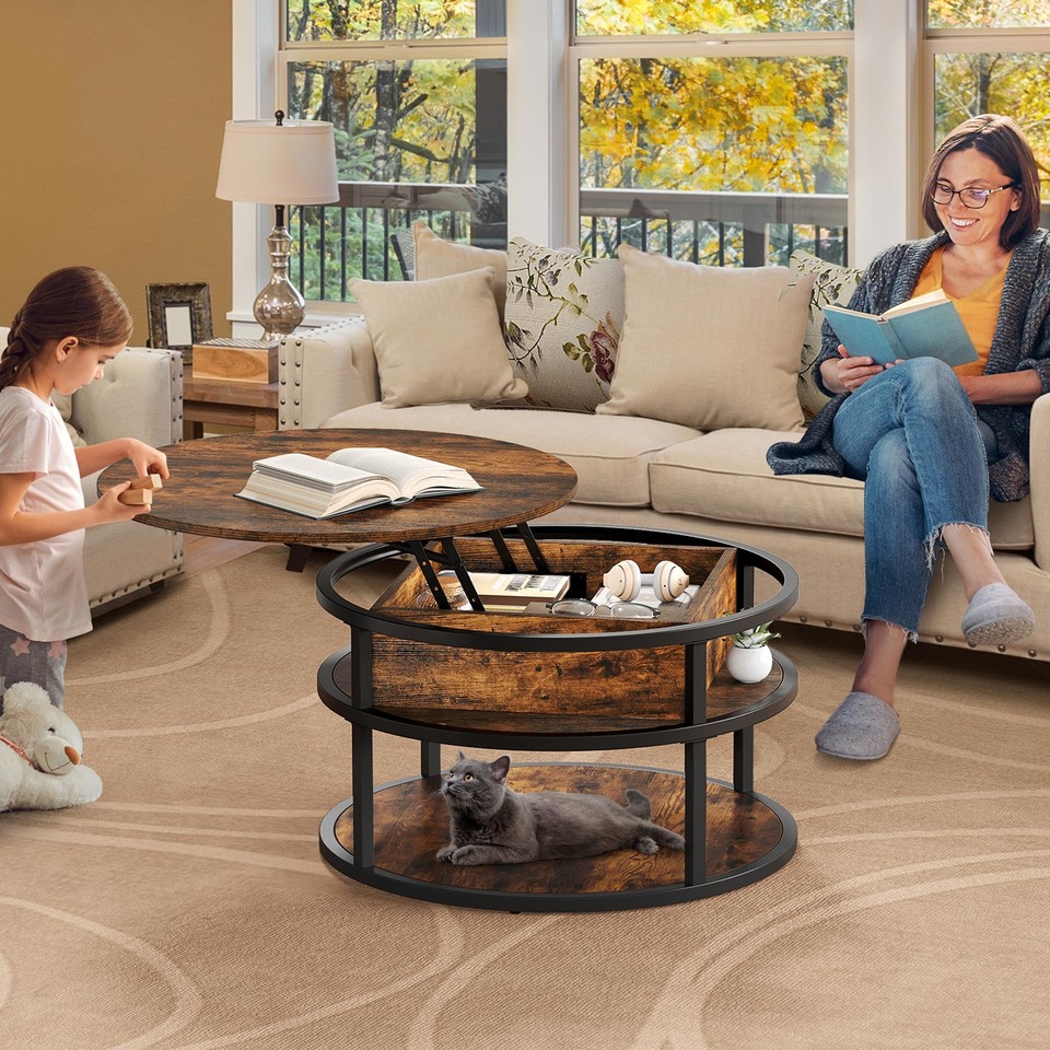 Round Lift Top Coffee Table Circle Center Table for Living Room with ...