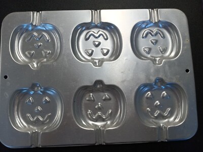 WILTON 1995 PUMPKIN Jack O Lantern Cookie Cake LOLLIPOP Pan 6 Molds ...