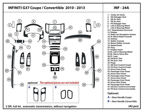 Dash Trim Kit for Infiniti G37 Coupe w/ automatic shifter, w/o ...