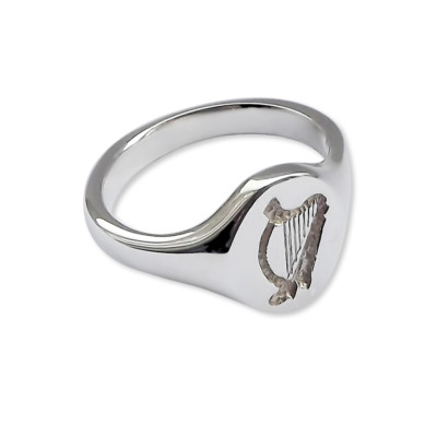 Welsh Irish Harp Signet Ring Solid Sterling Silver 14x12mm 925 UK HM ...