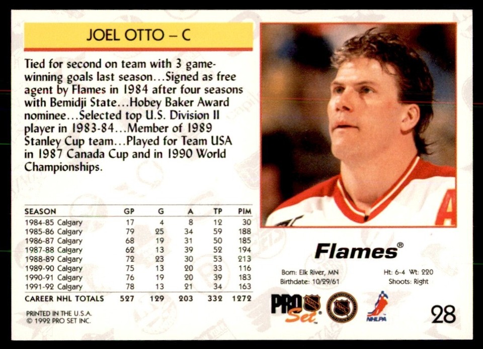 Joel Otto 1992-93 Pro Set #28 Calgary Flames | eBay