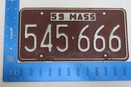 Massachusetts LIcense Plate 1959 59 Ma Tag #545 666 Triple Numbers ...