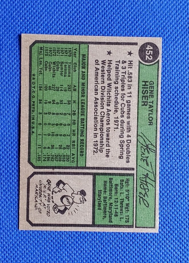 1974 Topps Gene Hiser #452 Chicago Cubs | eBay