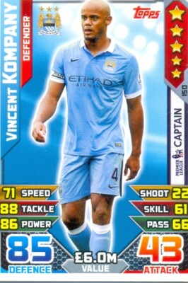 2015-2016 Match Attax Common Card - 150 - Vincent Kompany - Manchester ...