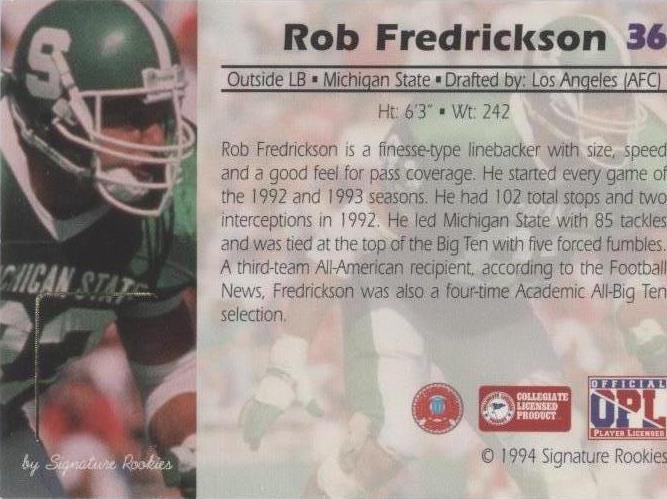 1994 Signature Rookies Gold Standard Rob Fredrickson #36 for sale | eBay