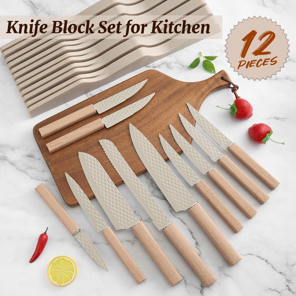 12-Piece Kitchen Knife Set with Knife Block, Steak Knives, Chef Knives ...