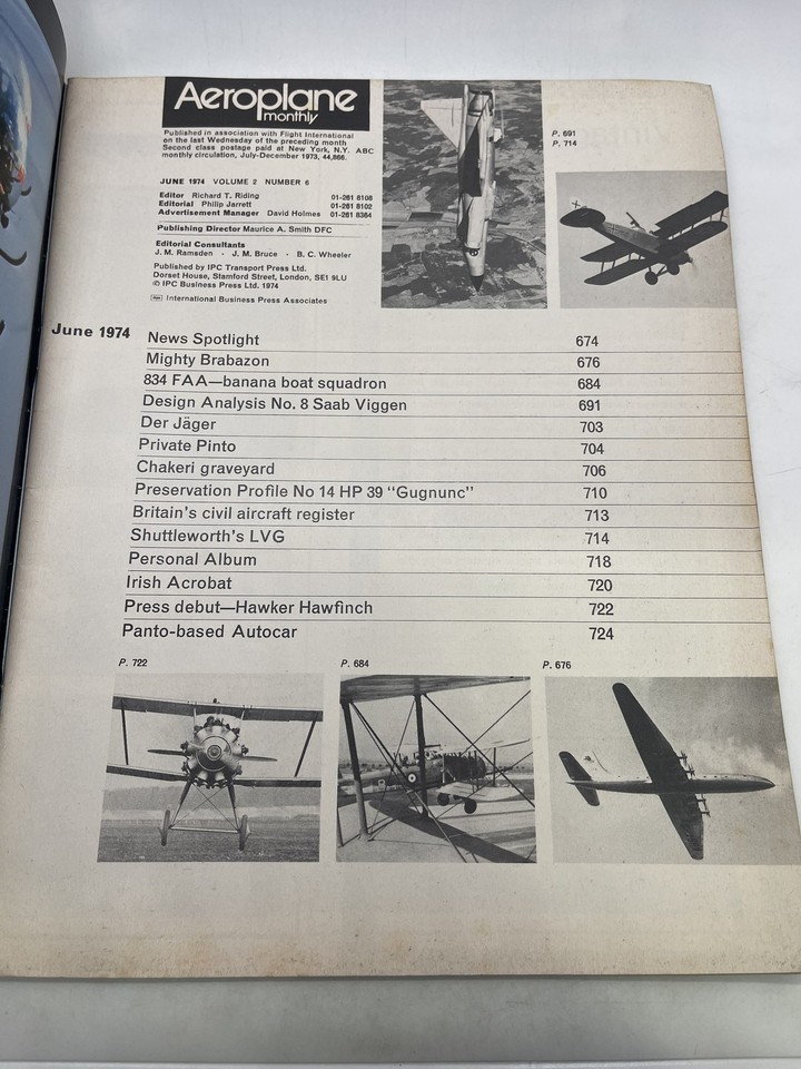 Aeroplane Monthly Magazine June 1974 Vol 2 No 6 Brabazon Saab Viggen ...