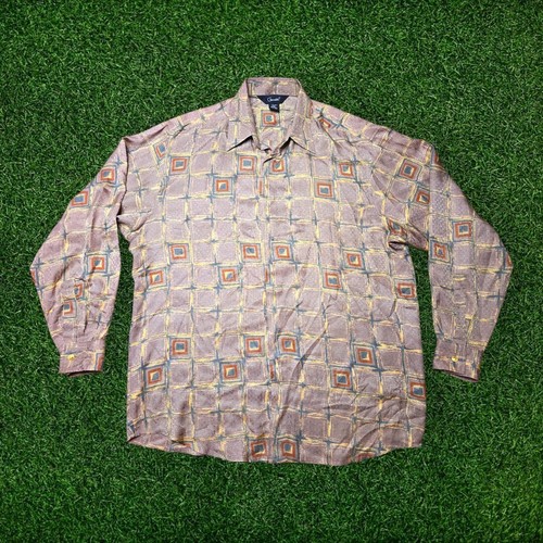 VTG Genelli 100% Pure Silk Button-up Shirt Multicolor Abstract Plaid ...